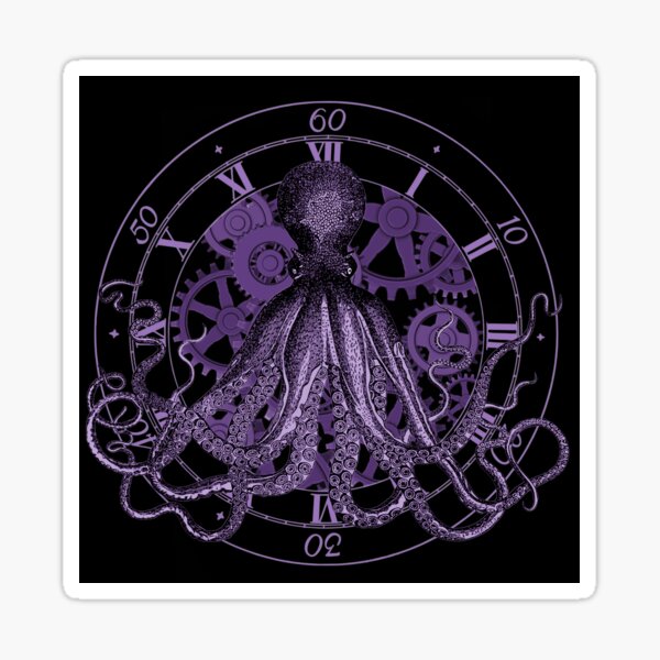 "Steampunk Octopus Clock purple" Sticker for Sale by mishmashmuddle ...