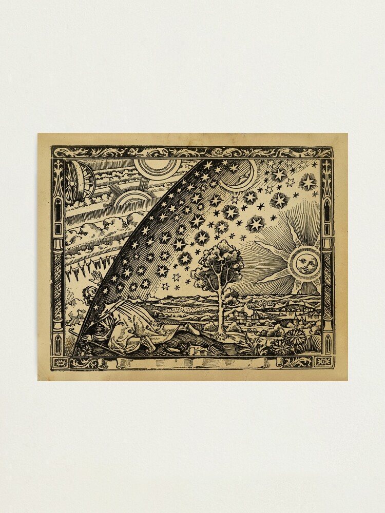 "Flammarion engraving, antique cosmology, flat earth map" Photographic ...