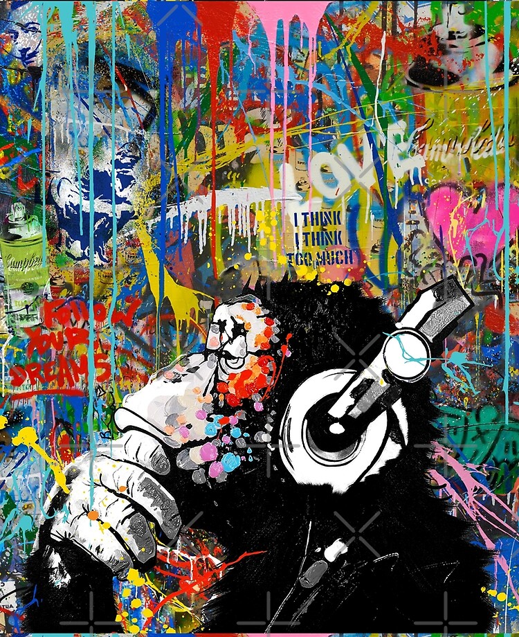 "Monkey Thinker - Banksy Urban Contemporary Colorful Street Art - DJ ...
