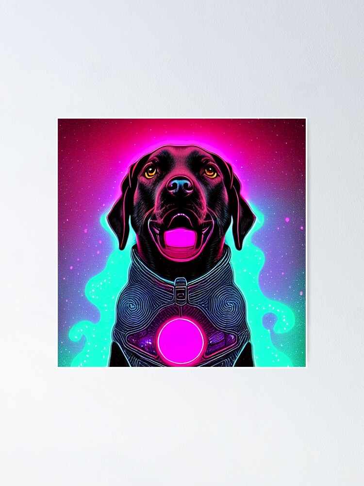 Póster «Cachorro de laboratorio negro galáctico de neón sonriente ...