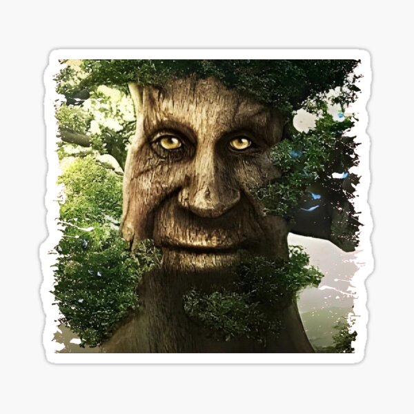 "Wise Mystical Tree Face Old Mythical Oak Tree Funny Meme" Sticker for ...