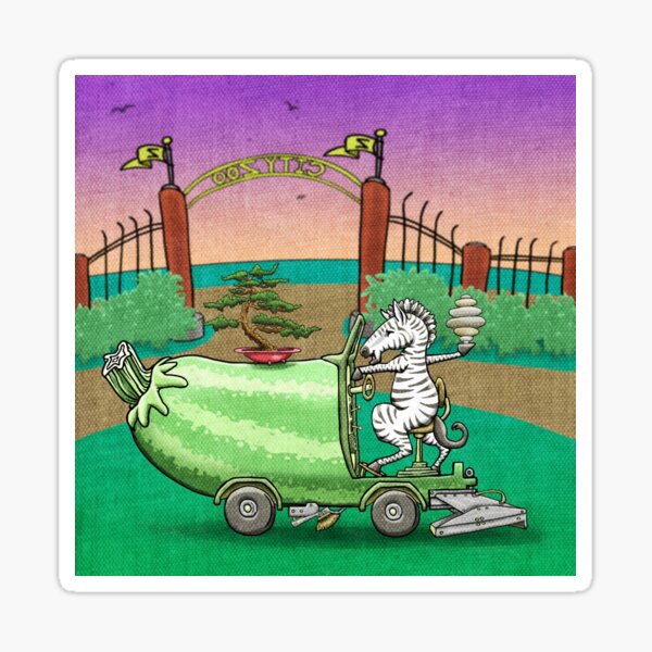 "Zen Zebra on a Zucchini Zamboni" Sticker for Sale by jdannevik | Redbubble