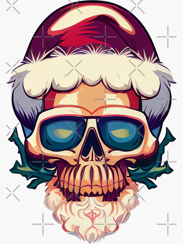 "Badass Santa Skull" Sticker for Sale by Ironicdoll | Redbubble