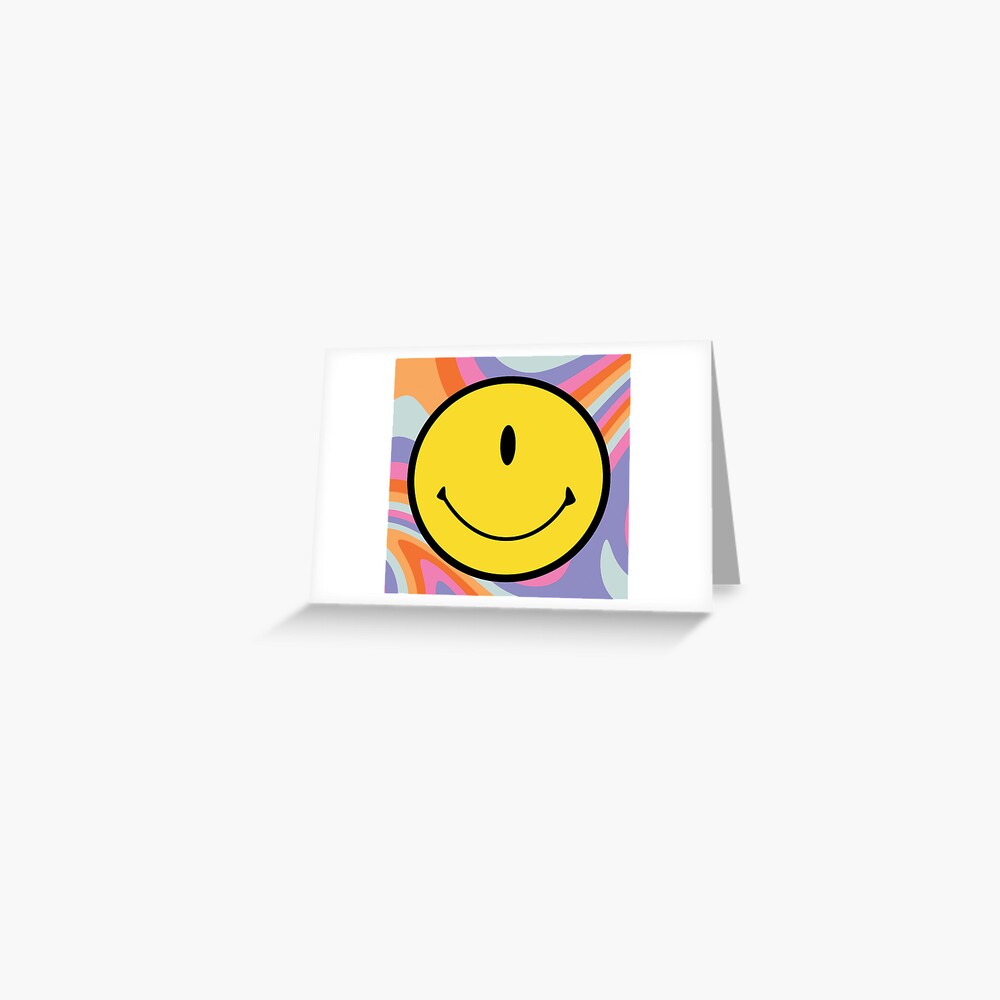 "70s Groovy Flag One Eye Alien Smiley Emoji Face" Greeting Card for ...