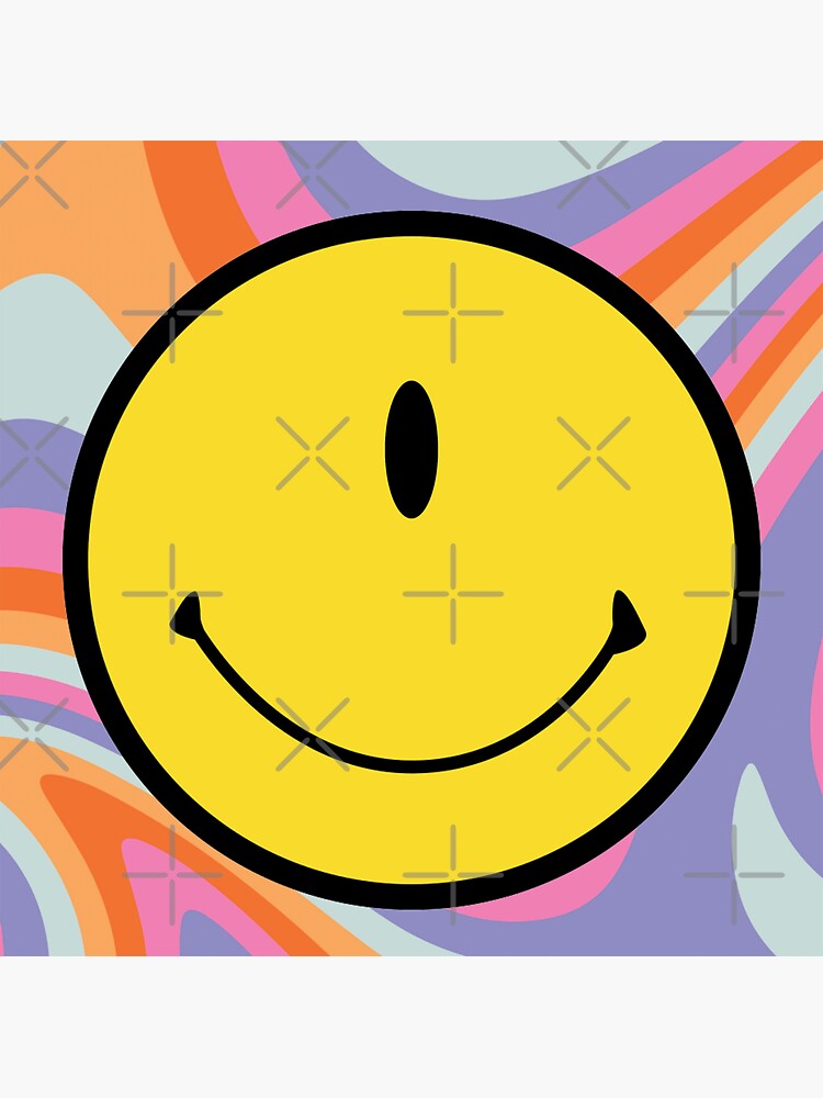 "70s Groovy Flag One Eye Alien Smiley Emoji Face" Sticker for Sale by ...
