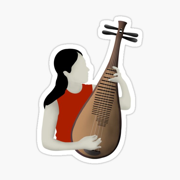 "Chinese female musicians playing music stickers, color painting of ...