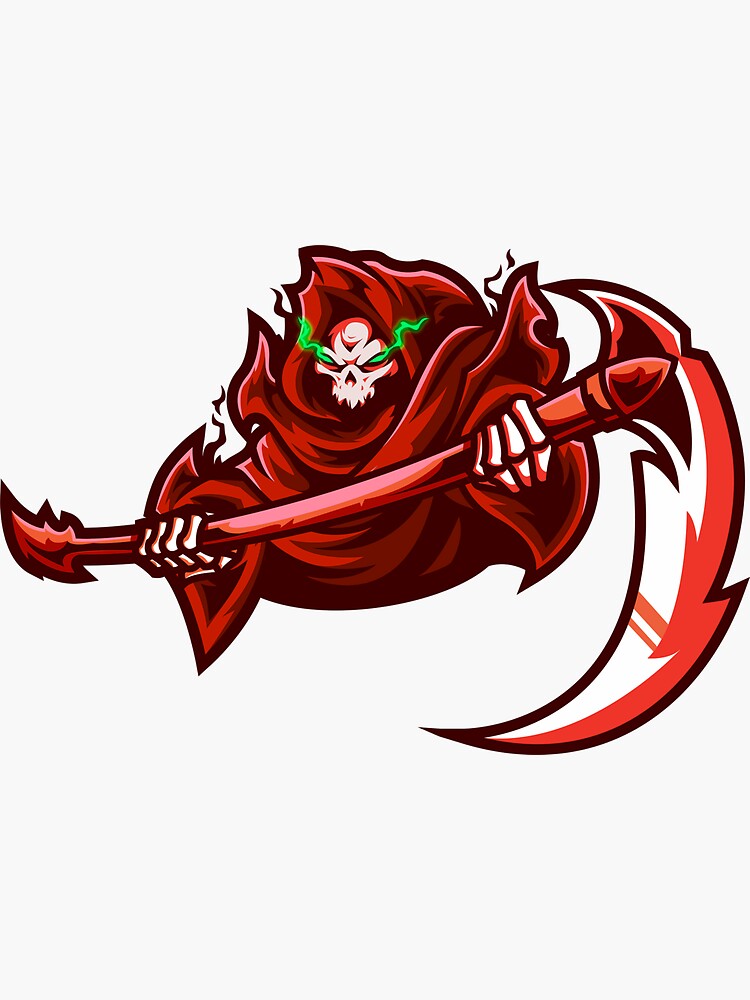 "red reaper skull scythe" Sticker for Sale by akiril | Redbubble