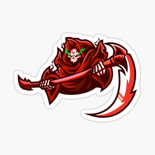 "red reaper skull scythe" Sticker for Sale by akiril | Redbubble