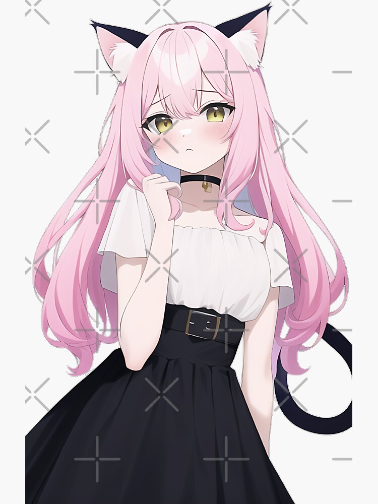 "Cute Pink Haired Cat Girl" Sticker for Sale by cuteinterrupt | Redbubble