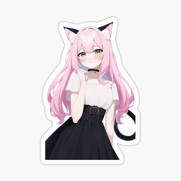 "Cute Pink Haired Cat Girl" Sticker for Sale by cuteinterrupt | Redbubble