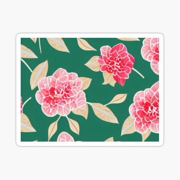 "BED Comforter - Japanese pink camellia with green background" Sticker ...