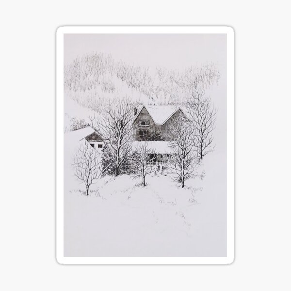 "Fresh Snowfall Over An Alpine Village" Sticker for Sale by kaffygal ...