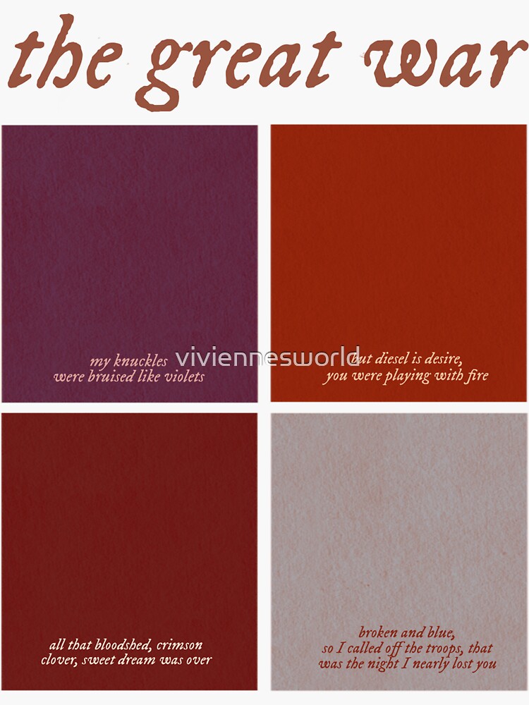 "the great war lyric color palette / graphic design" Sticker for Sale ...
