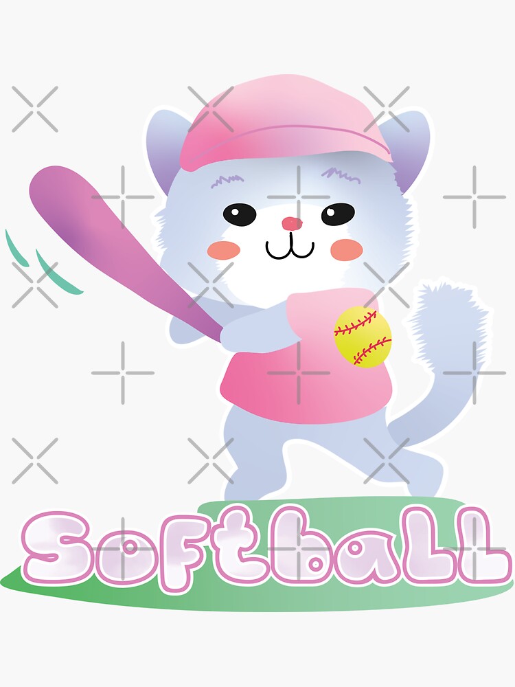 "y2k aesthetic kawaii pastel I Love Softball cat " Sticker for Sale by ...