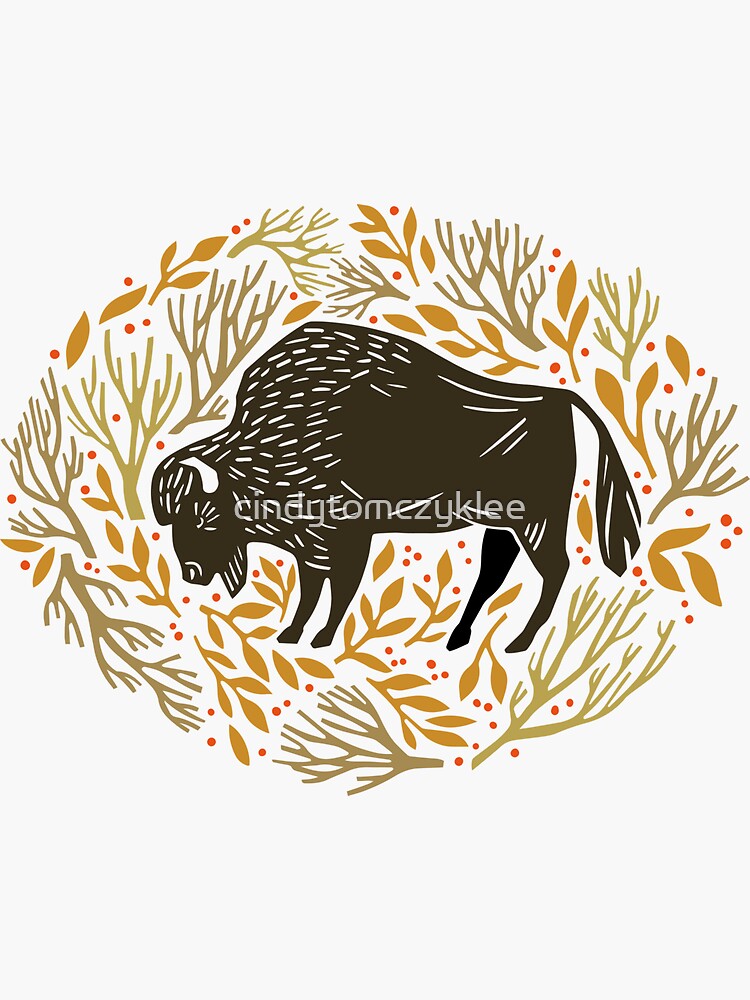 "Folk Forest Bison " Sticker for Sale by cindytomczyklee | Redbubble