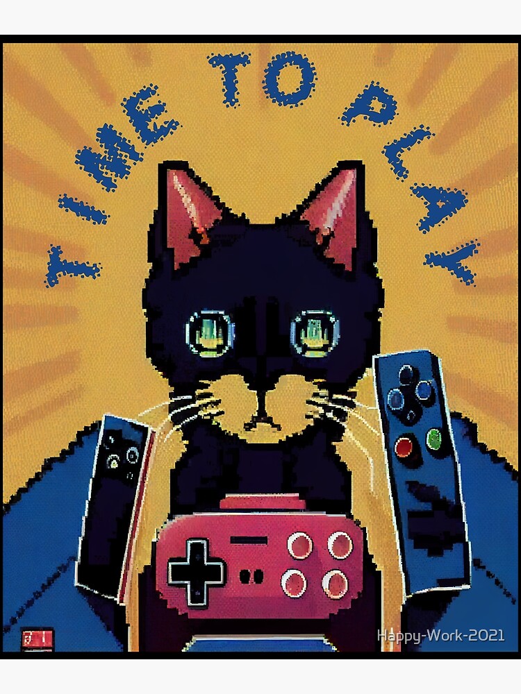 "Time to play - gaming cat / 8-bit pixels / video games / animals ...