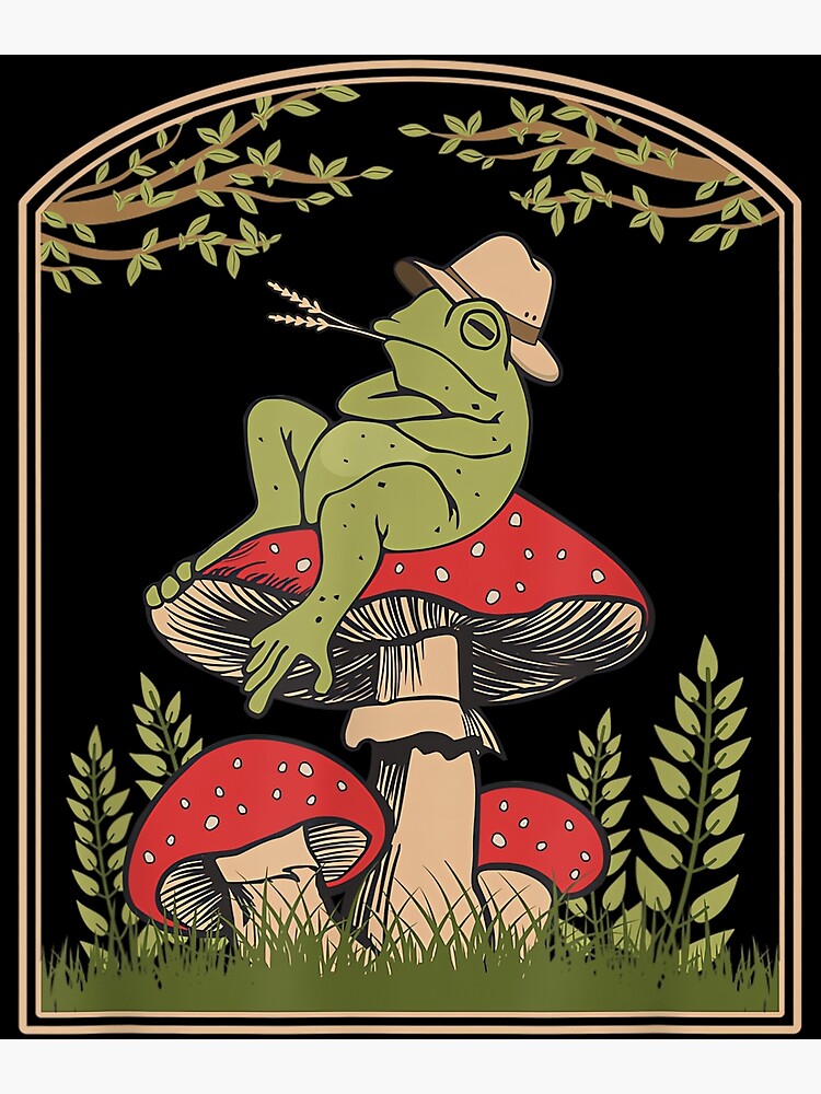 Cottagecore Aesthetic Frog Goblincore Mushroom Toad Fungus Poster