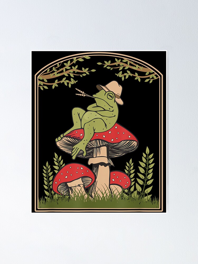 Cottagecore Aesthetic Frog Goblincore Mushroom Toad Fungus Poster