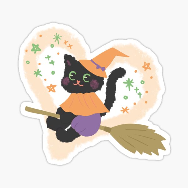 "Halloween witch cat" Sticker for Sale by soy-milkyway | Redbubble