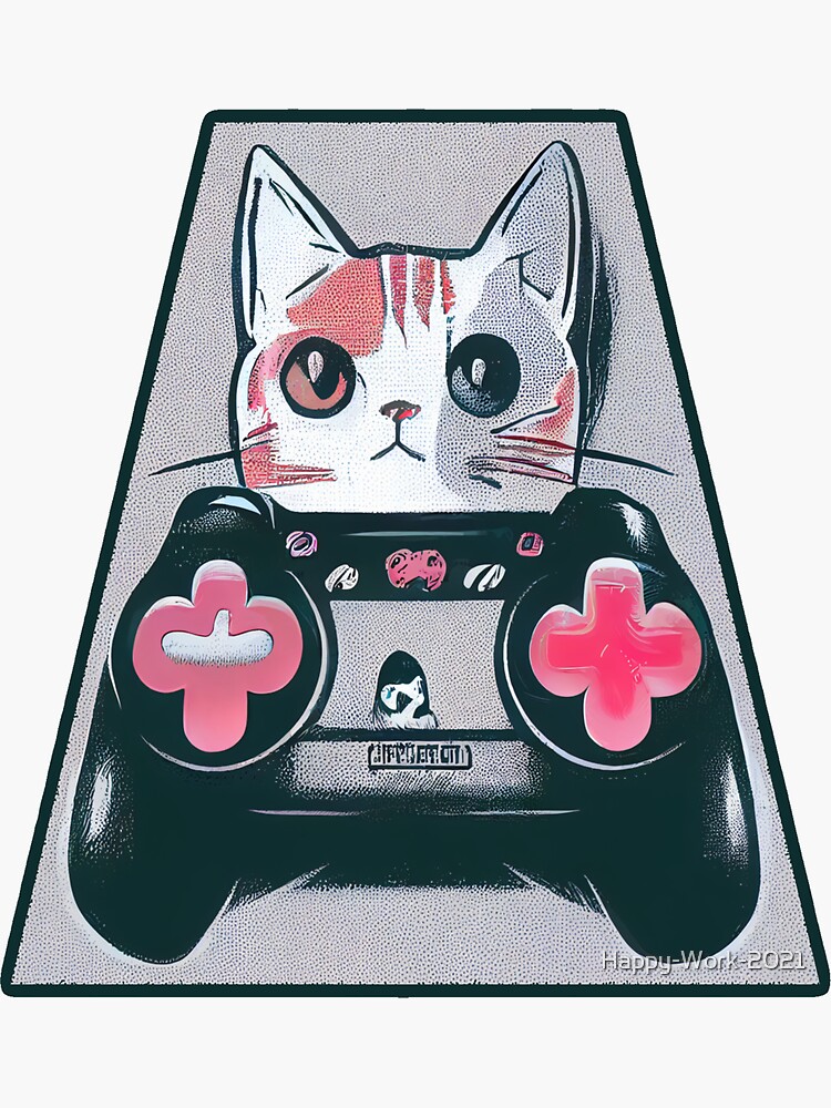 "Cute Gamer Cat / Video Game / Pet / Gamepad" Sticker for Sale by Happy ...