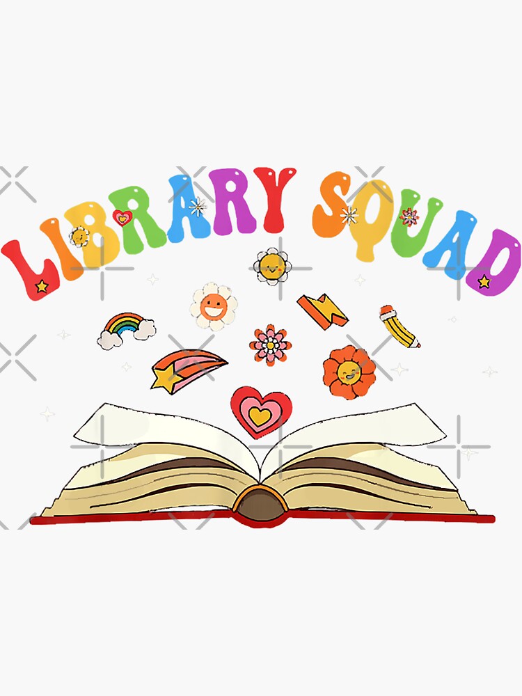 "Library Squad Librarian Bookworm Book Lover Groovy" Sticker for Sale ...