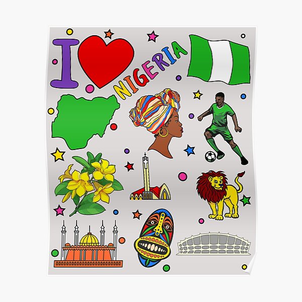 "I love Nigeria. Hand drawn Nigerian Landmarks, flag and map of Nigeria ...