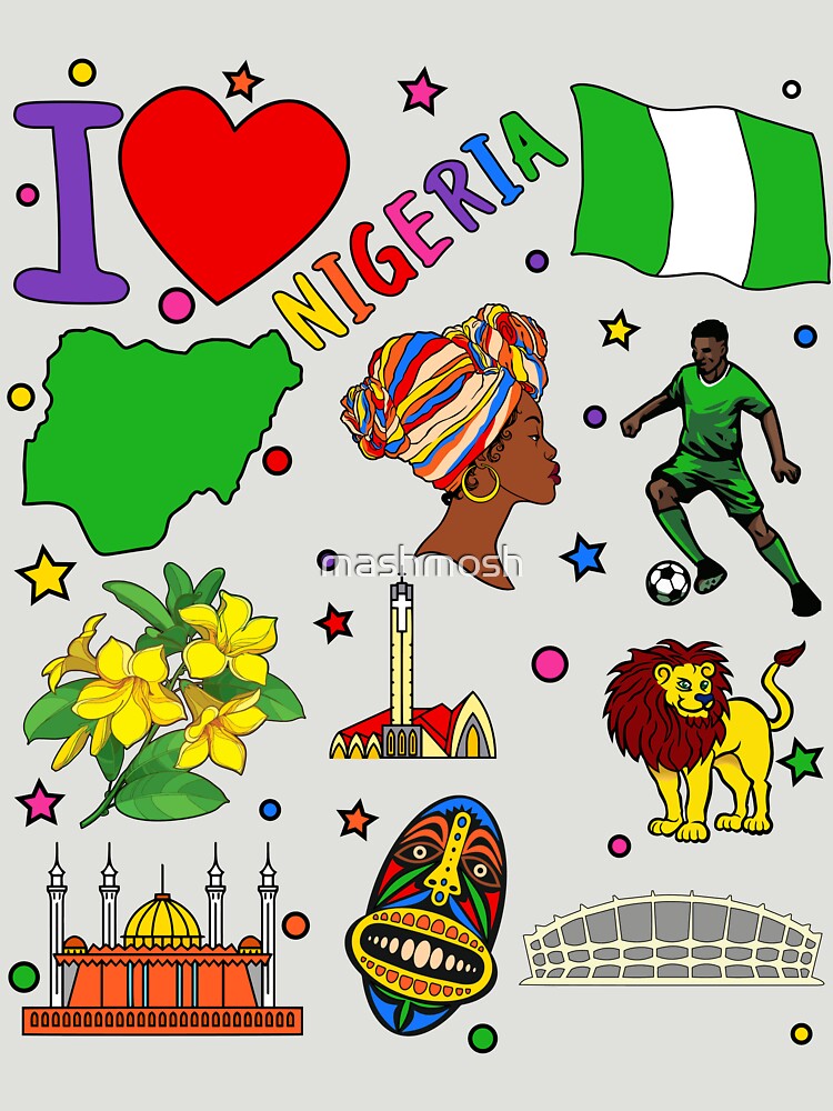 "I love Nigeria. Hand drawn Nigerian Landmarks, flag and map of Nigeria ...