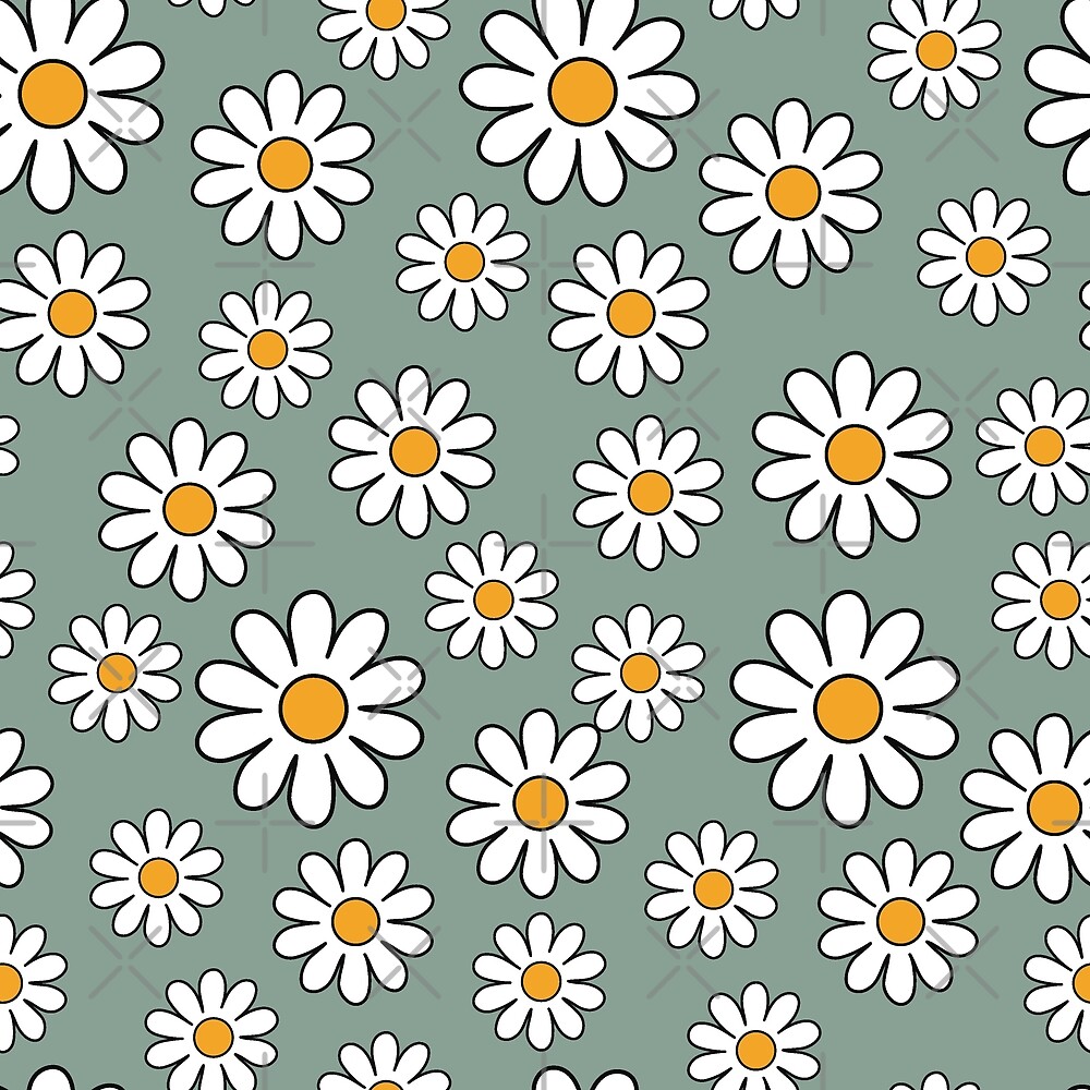 "70s Flower Power Retro Daisy Pattern" by MamaNeeaDesigns | Redbubble