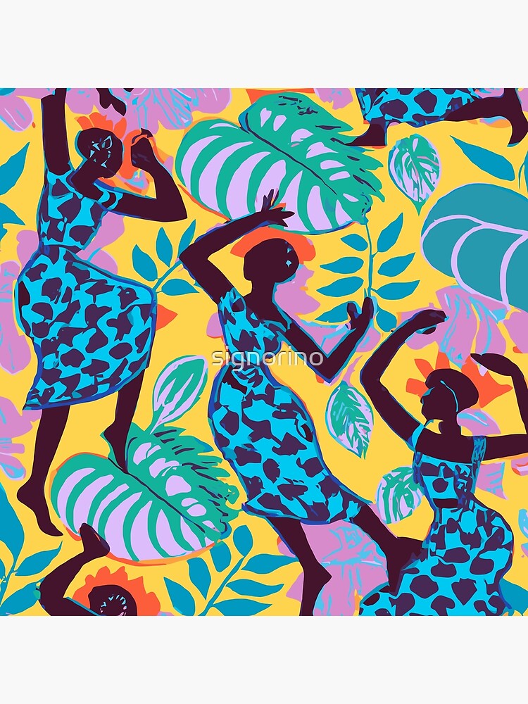"African Women Dancing Pattern Joyful and Colorful Art" Art Print for ...