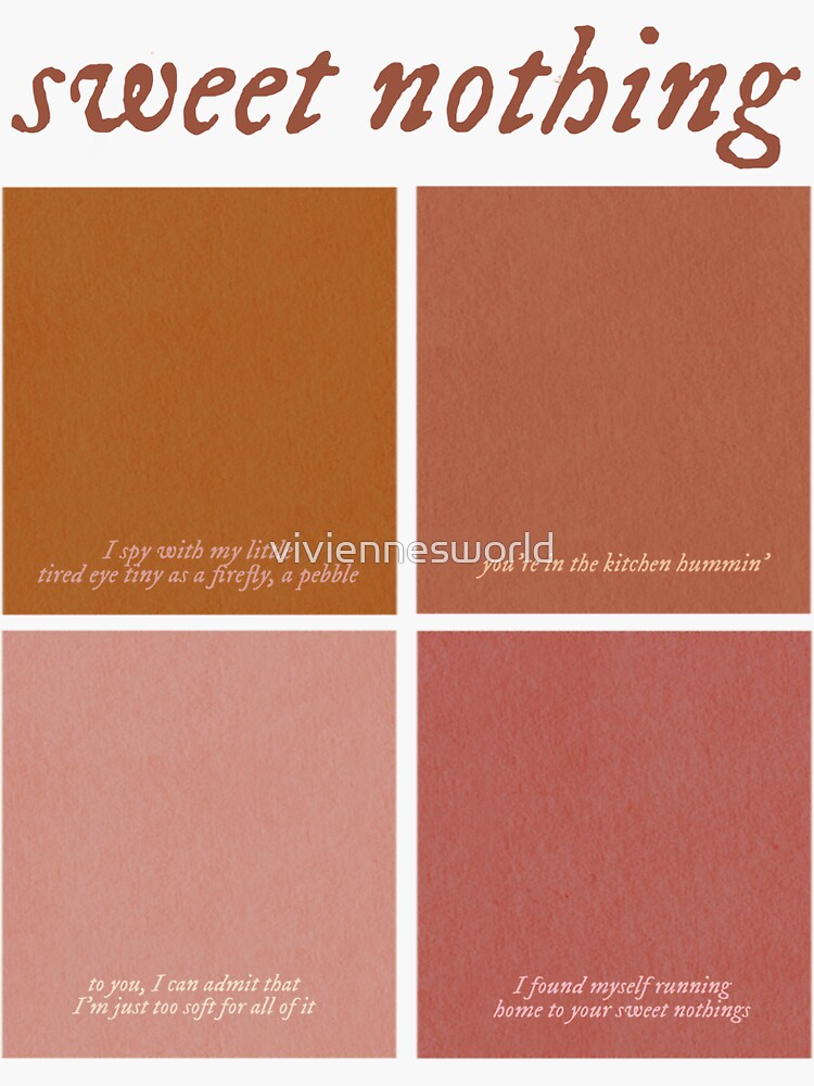 "sweet nothing lyric color palette / graphic design" Sticker for Sale ...
