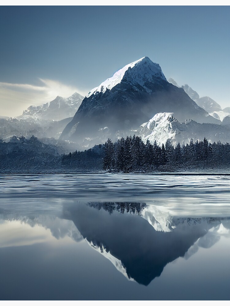 "Snow mountain reflection in the water" Sticker for Sale by ...