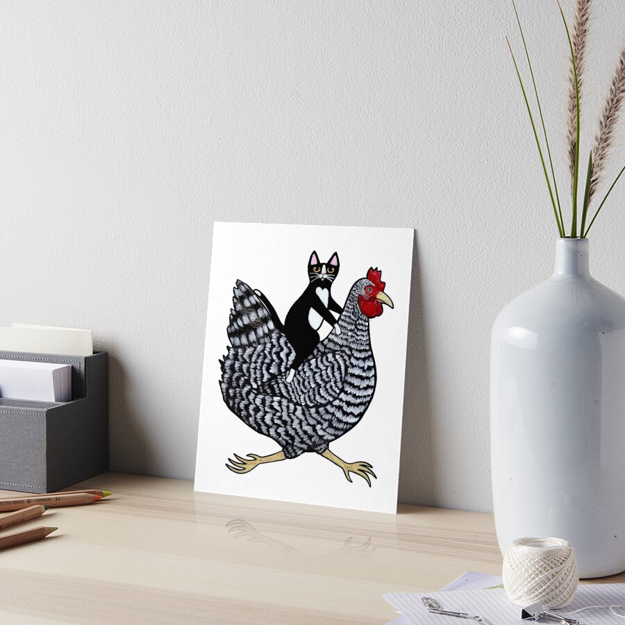 "Cat Riding a Chicken" Art Board Print for Sale by kilkennycat | Redbubble