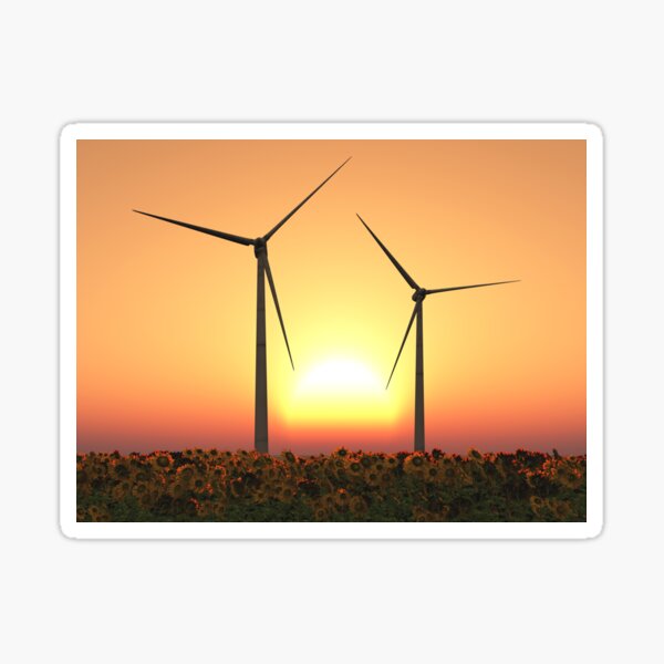 "Wind Turbines at Sunset" Sticker for Sale by MIRO3D | Redbubble