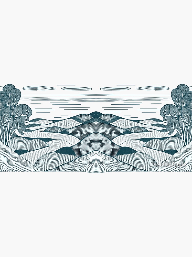 "Line art landscape design with minimalist design concept" Sticker for ...