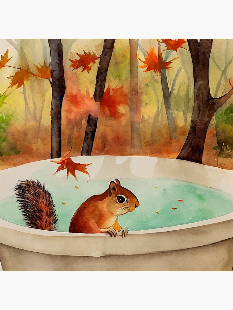 "Squirrel Bathing in Autumn Outdoors" Sticker for Sale by ...