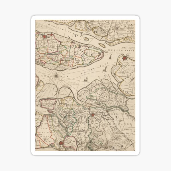 Pegatina «Mapa antiguo de puerto fluvial» de margotana | Redbubble