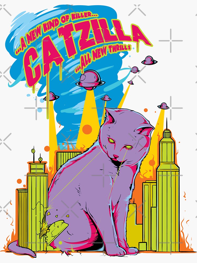 "Catzilla Funny Cat 2022 and 2023" Sticker for Sale by mavendesigner ...