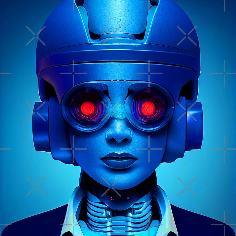 "Bionic woman android robot, blue collar" by Pikantz | Redbubble