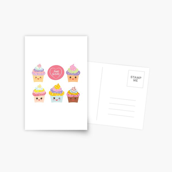 "Yummy cupcakes Happy Birthday Card design with Cupcake Kawaii funny ...