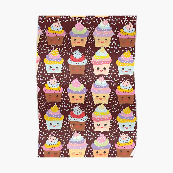 "Chocolate cupcakes Seamless pattern Cupcake Kawaii funny muzzle with ...