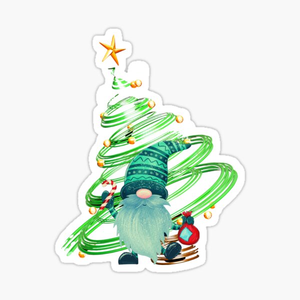 "Cute Mini Santa With Christmas Tree Winter Seasonal Classic" Sticker ...