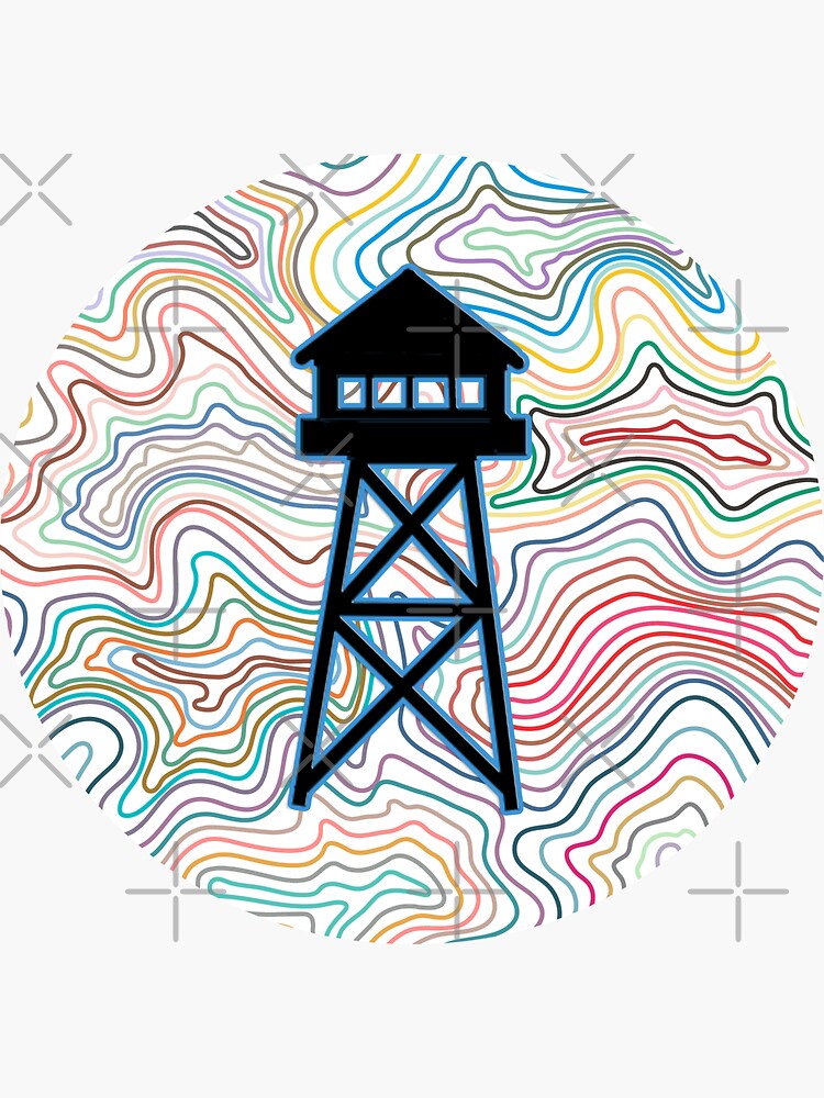 "Fire Lookout Rainbow Topo Design" Sticker for Sale by Brizzard2027 ...