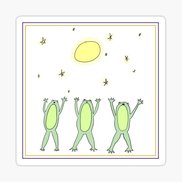 "council of frogs, worshiping the moon!" Sticker for Sale by doodliez ...