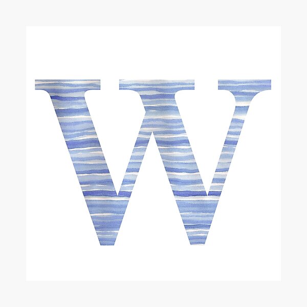 Lámina fotográfica «Letra W azul acuarela rayas monograma inicial» de ...