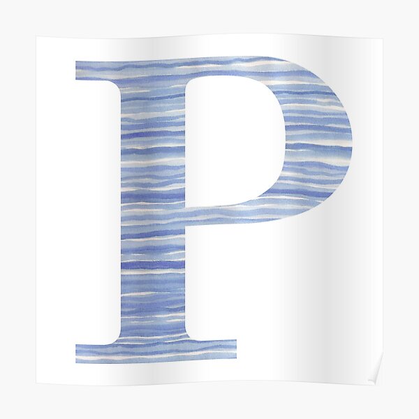 Póster «Letra P azul acuarela rayas monograma inicial» de theartofvikki ...