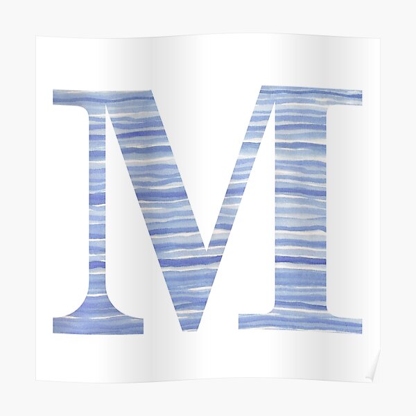 Póster «Letra M azul acuarela rayas monograma inicial» de theartofvikki ...