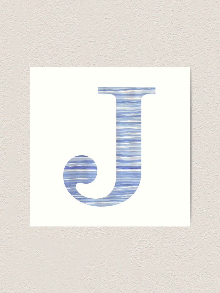 "Letter J Blue Watercolor Stripes Monogram Initial" Art Print by ...