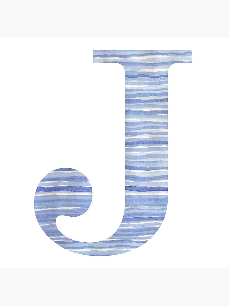 "Letter J Blue Watercolor Stripes Monogram Initial" Art Print by ...