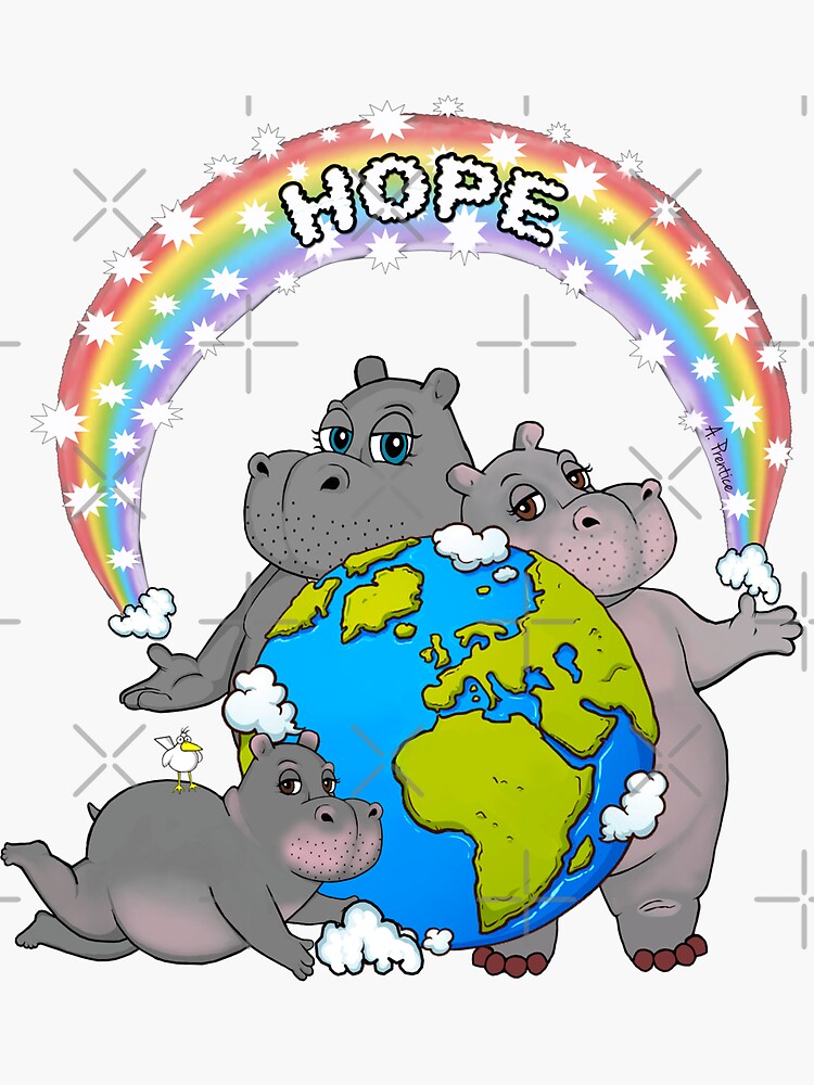 "Rainbow Hippo World Hope " Sticker by Hippogal | Redbubble