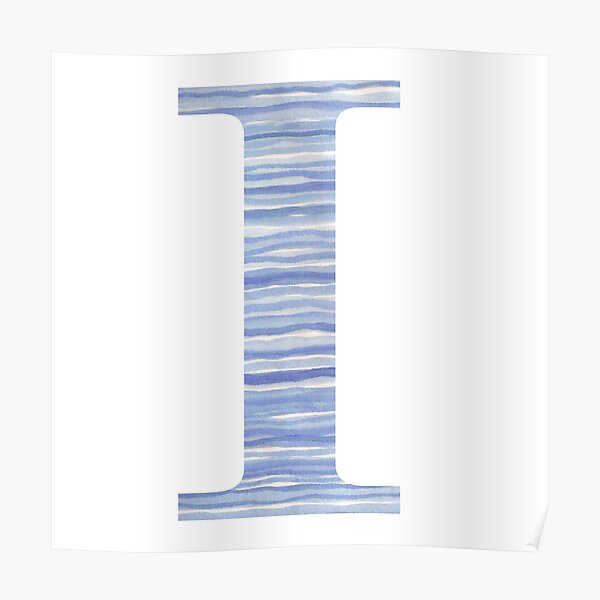 Póster «Letra I azul acuarela rayas monograma inicial» de theartofvikki ...